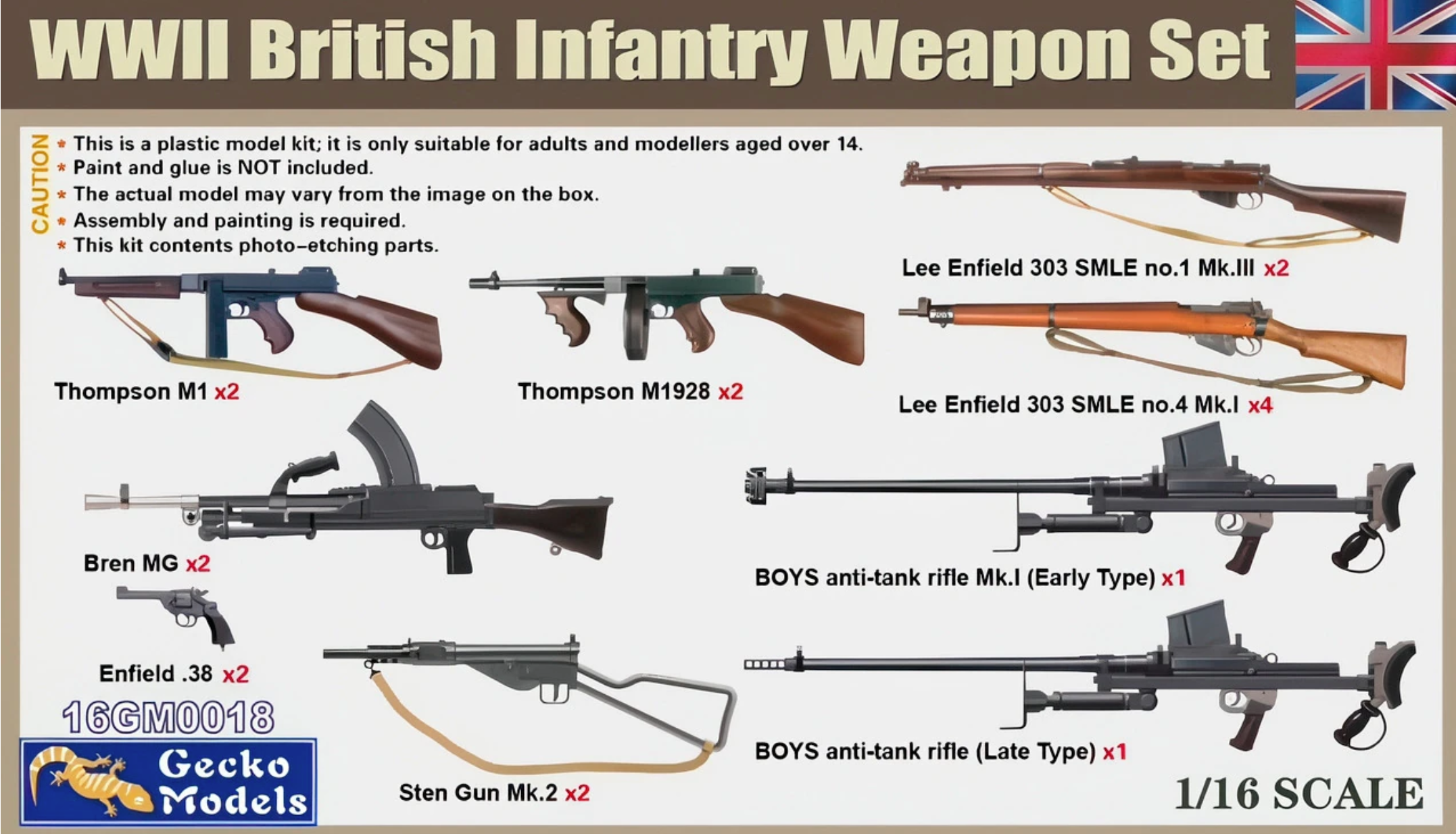 Gecko 16GM0018 WWII British Infantry Weapon Set Gecko Models 1:16